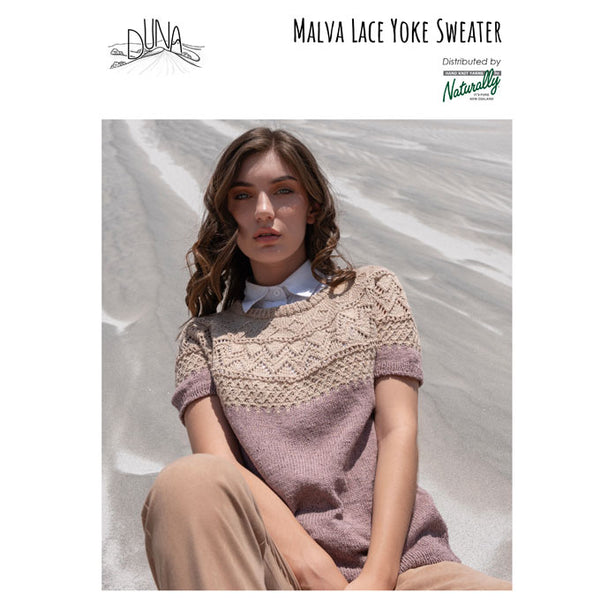 Malva Lace Yoke Sweater – Knit Pattern Amano Duna 4ply | Knit World NZ