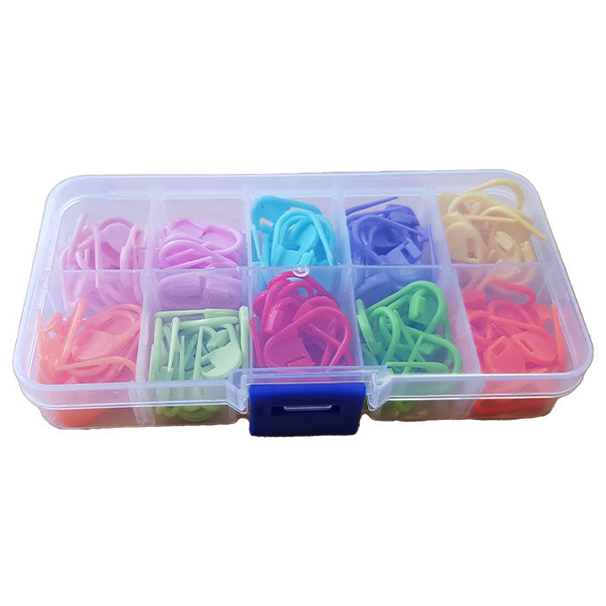 Lock Pin Marker Box – 120 Multi-Colour Stitch Markers | Knit World NZ